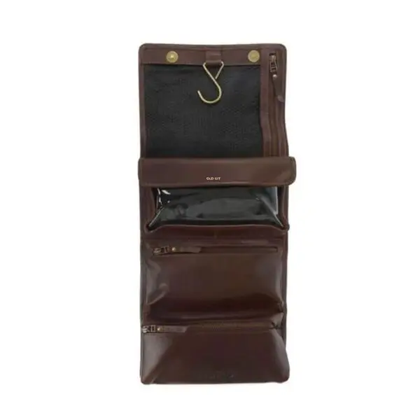 VIDA VIDA Hanging Leather Travel Wash Bag - Brown