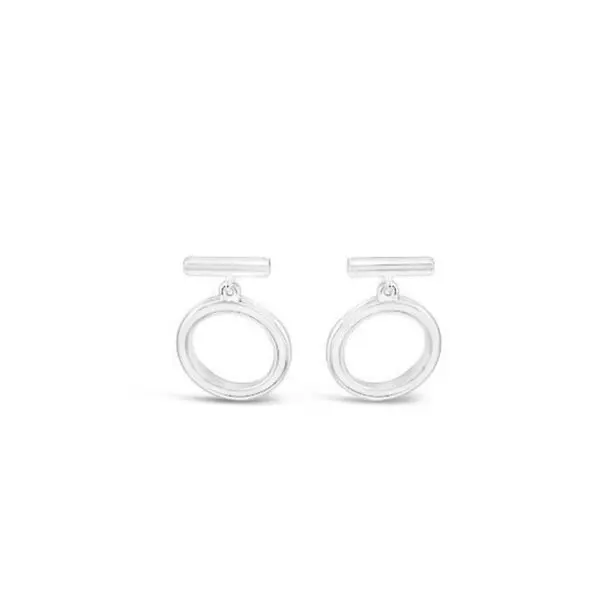 FV JEWELLERY Demi Circle Stud Earrings With Bar - Silver