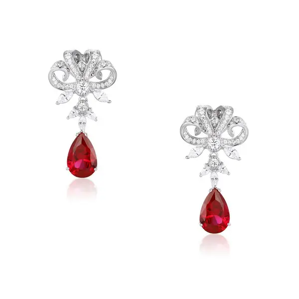 SANTINNI Versailles Drop Earrings - Red/silver