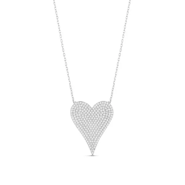 SHYMI Large Pave Heart Pendant Necklace - Silver