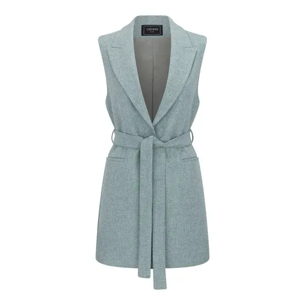 TRIONA Longline Sleeveless Tweed Blazer