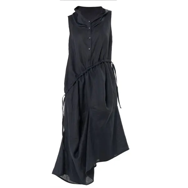METAMORPHOZA Linen Midi Dress With Asymmetric Hem