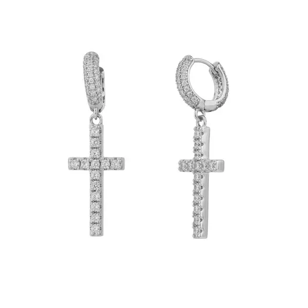 SPERO LONDON Pave Cross Drop Hoop Earrings - Silver
