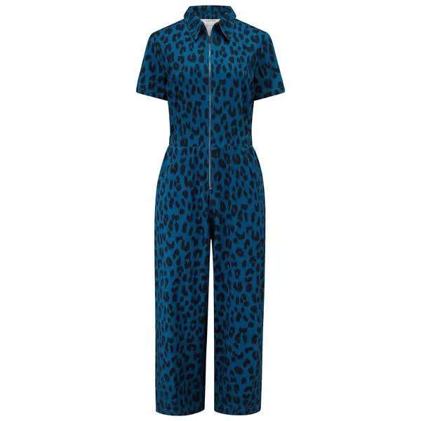 SUGARHILL BRIGHTON Cora Cropped Leopard Jumpsuit - Blue