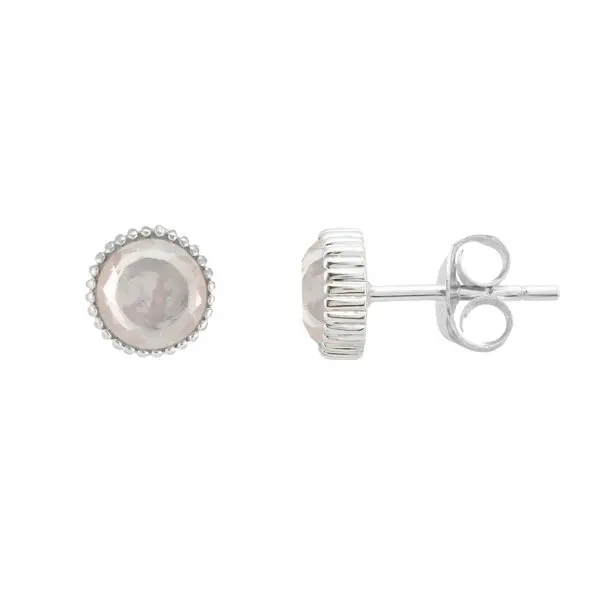 AUREE JEWELLERY Silver Rose Quartz Stud Earrings - Silver/pink