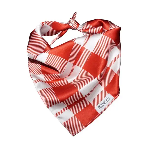 FORMULA S7 White Plaid Silk Dog Bandana - Red