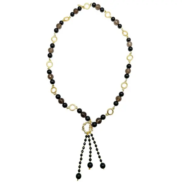 FARRA Obsidian And Smoky Quartz Fringe Necklace - Black