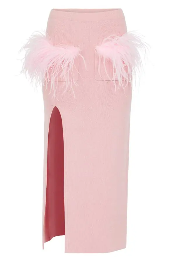 ANDREEVA Knit Skirt With Feather Details - Pink