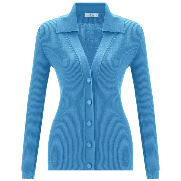 PERALUNA Polo V-neck Ribbed Knit Cardigan