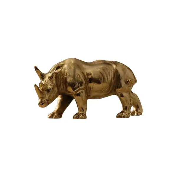MARLETH Rhinoceros Sculpture With Stone Base - Gold