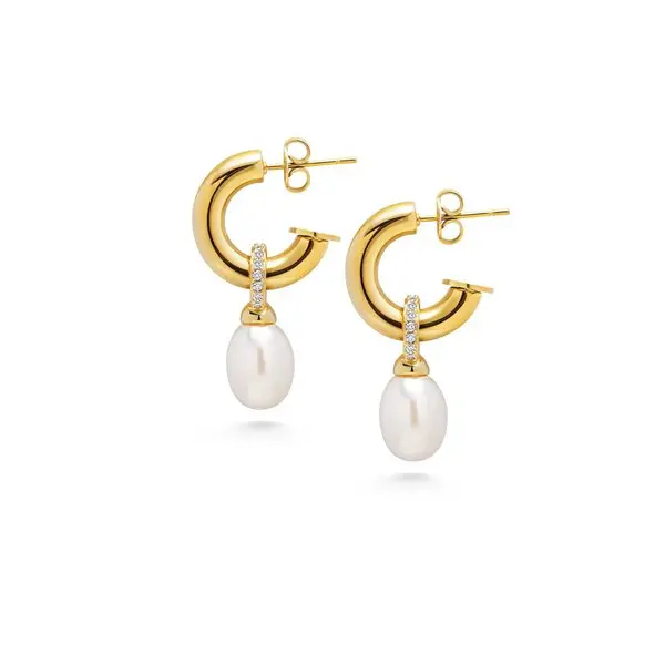 NIALAYA JEWELRY Chunky Pearl Hoop Earrings - Gold