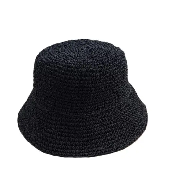 SPRINGMOONATELIER Handmade Crochet Raffia Bucket Hat - Black
