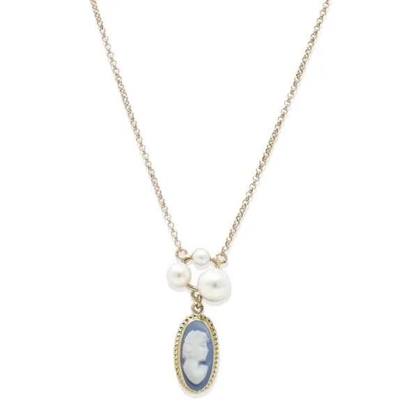 VINTOUCH ITALY Lilith Cameo And Pearl Necklace - Gold/blue