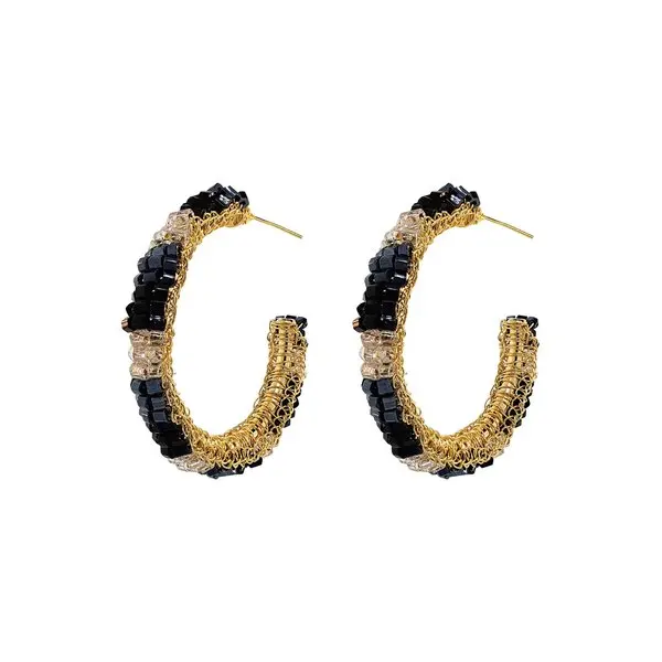 LAVISH BY TRICIA MILANEZE Maya Crochet Hoop Earrings - Gold/black