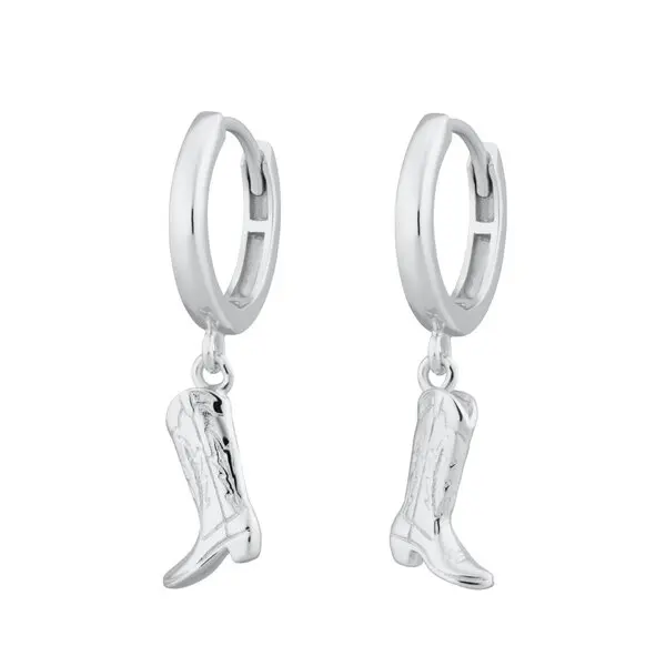 SCREAM PRETTY Cowboy Boot Charm Hoop Earrings - Silver