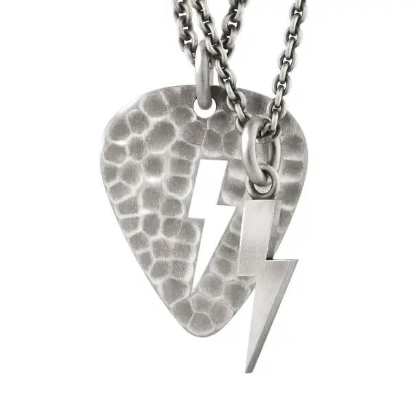 SNAKE BONES Lightning Bolt Plectrum Layered Necklace - Silver