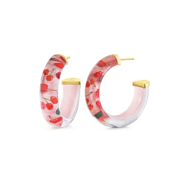 GOLD & HONEY Acrylic Cherry Hoop Earrings - Gold/yellow