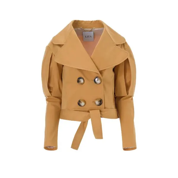 LITA COUTURE Statement Jacket With Pleated Sleeves - Orange