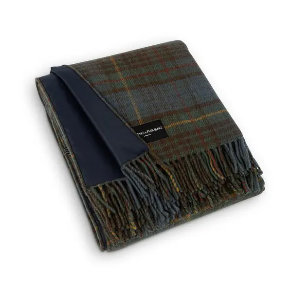 HEATING & PLUMBING LONDON Pure New Wool Picnic Blanket Classic Hunting Lodge No Strap - Black/blue/gray