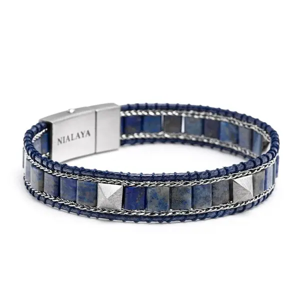 NIALAYA JEWELRY Lapis Lazuli Bead Bracelet - Blue/silver