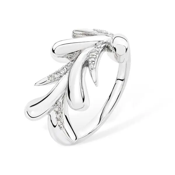 LUCY QUARTERMAINE Solid Sterling Diamond Sycamore Kiss Ring - Silver