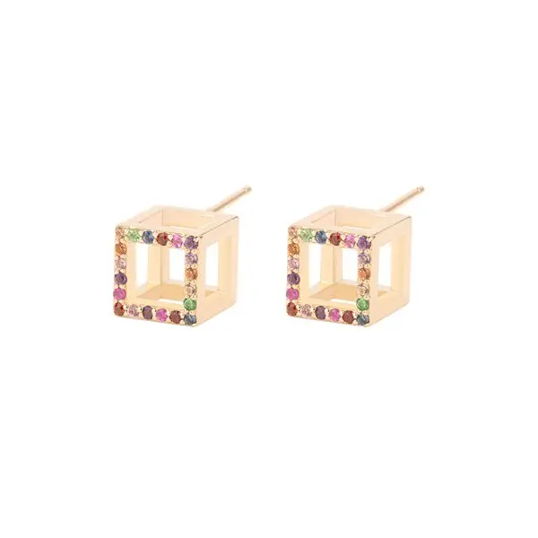 SHEIDA FARROKHI 18k Gold Cube Earrings With Sapphires - Gold/yellow