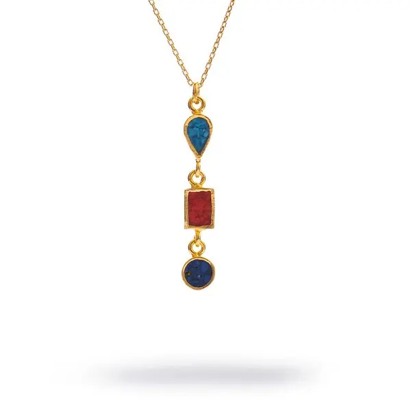 EBRU JEWELRY Trinity Gemstone Harmony Necklace - Gold/blue/red