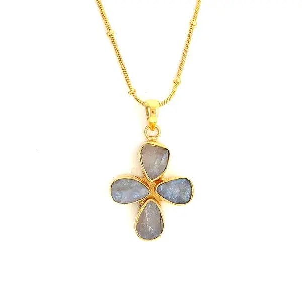 GEM BAZAAR JEWELLERY Gold And Moonstone Cross Pendant - Gold/white