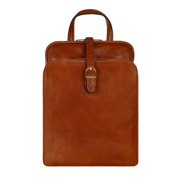 TIME RESISTANCE Convertible Leather Backpack Shoulder Bag - Brown