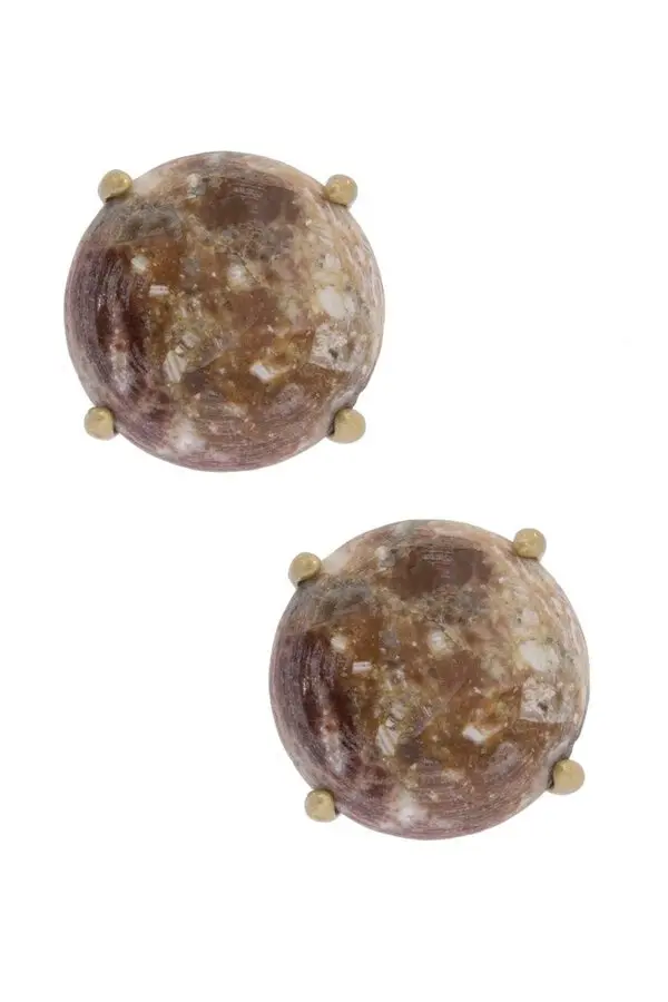 Saachi Natural Stone And Brass Stud Earrings - Brown