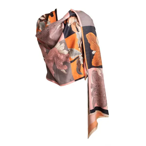 Saachi Flower Patch Work Reversible Tan Scarf - Brown