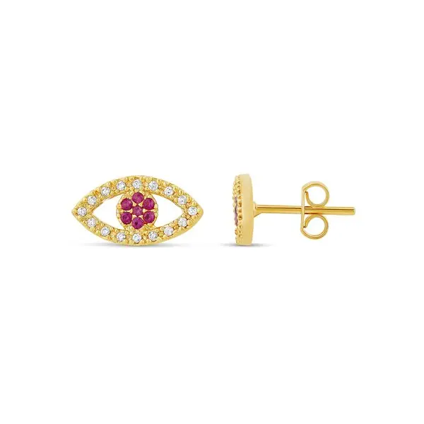 SHYMI Pave Evil Eye Stud Earrings - Gold/pink