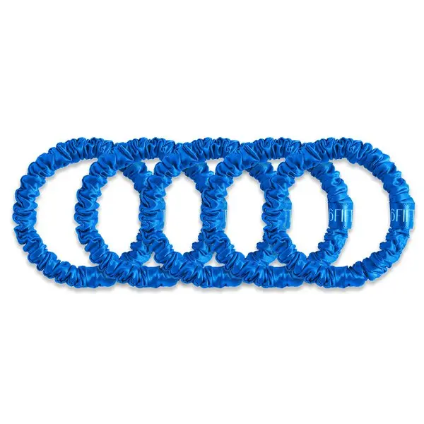 6FIFTYTWO® Set Of Five Silk Slim Scrunchies - Blue