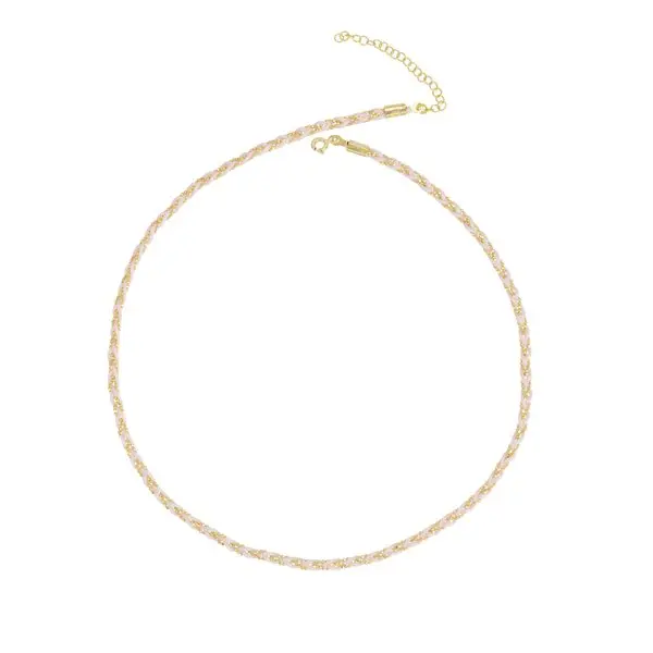 SPERO LONDON Handmade Rope Braided Sterling Silver Beaded Chain Necklace - Pink