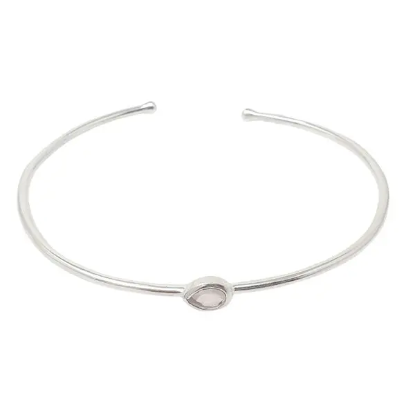 HARFI Sterling Silver Rose Quartz Bangle Bracelet - Silver/pink