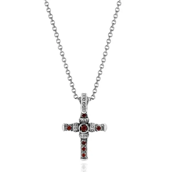 UNALOE Sterling Silver Mystic Cross Pendant Necklace - Silver/red