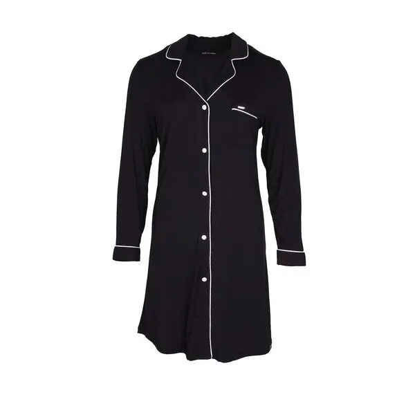 PRETTY YOU Bamboo Long Sleeved Classic Nightshirt - Black