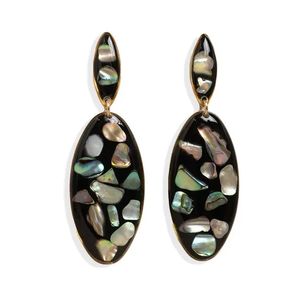 KATE KOEL Statement Abalone Dangle Earrings - Black