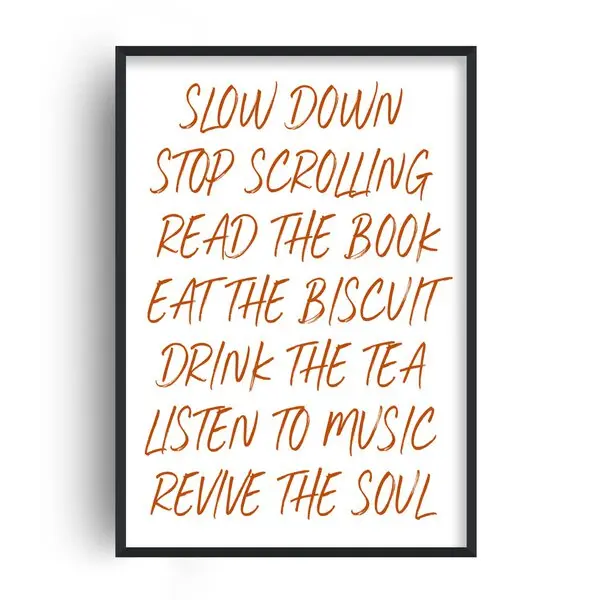 FANCLUB Stop Scrolling Wellness Mindful Quote Art Print - Orange