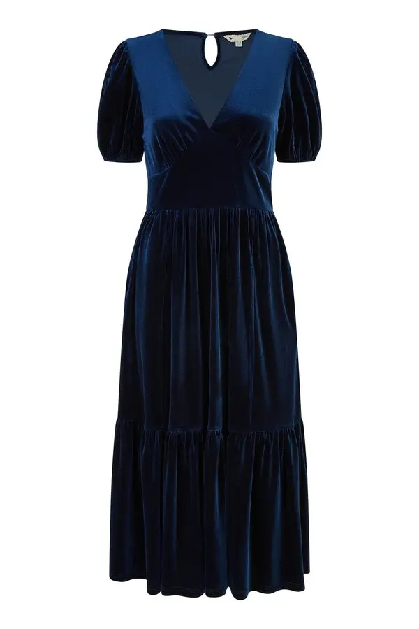 YUMI Navy Velvet Midi Dress - Blue