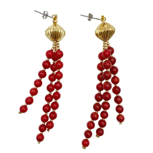 FARRA Coral Tassel Drop Earrings - Red
