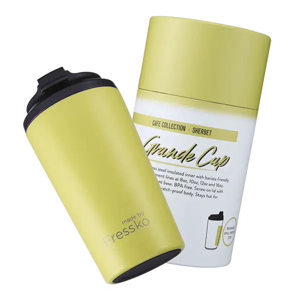 FRESSKO Grande 475ml/16oz Reusable Coffee Cup, Stainless Steel Sherbet - Yellow