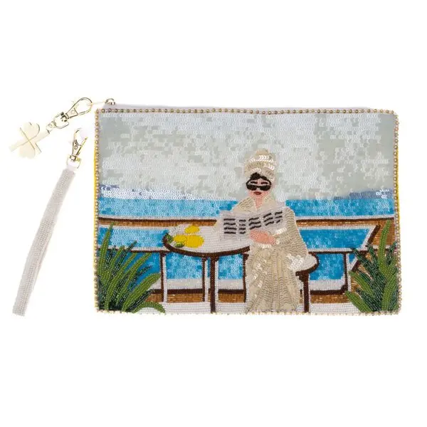 LAINES LONDON Riviera Summer Retreat Hand-beaded Clutch - White/yellow