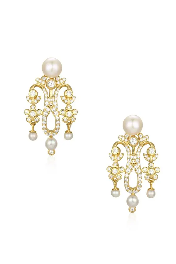 SANTINNI Standing Ovation Pearl Chandelier Earrings - Gold