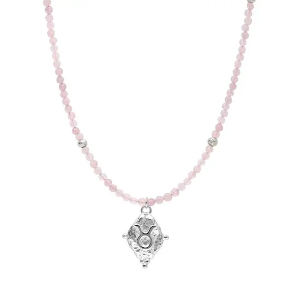 SEVEN SAINTS Taurus Gemstone Choker Necklace - Pink/silver