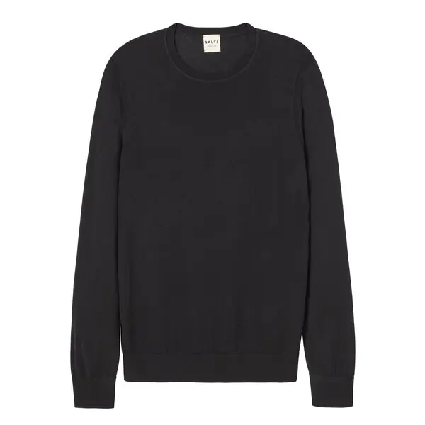 SALTS CASHMERE Fine Knit Crew Neck Sweater - Black