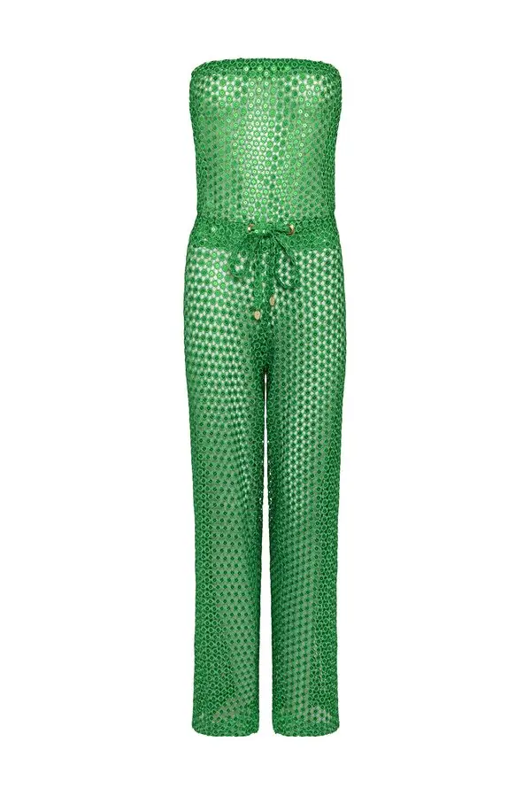 LEYLA MAYA Hattie Bandeau Sequin Jumpsuit - Green