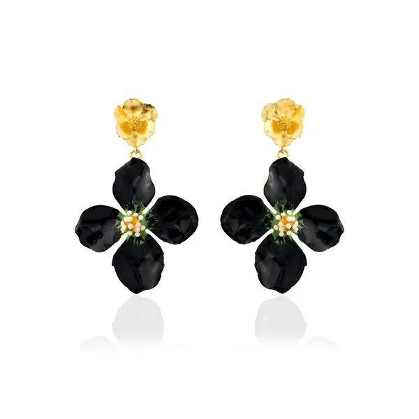 MILOU JEWELRY Clover Flower Drop Earrings - Black