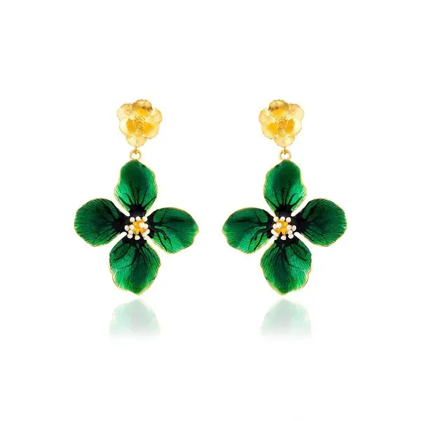 MILOU JEWELRY Clover Flower Drop Earrings - Green