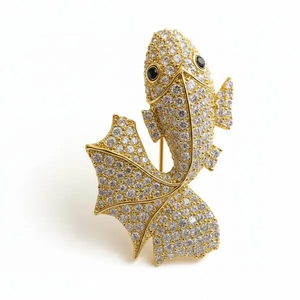 SILVER & ELEGANT Fish Thick Plated Bronze Brooch - Gold